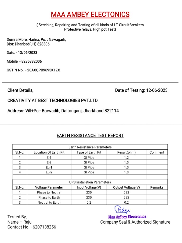 Barwadih Earthing Report | PDF