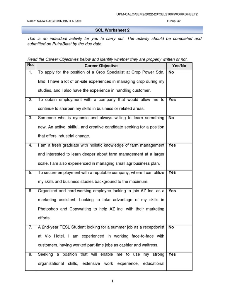 Cel2106 SCL Worksheet 2 | PDF