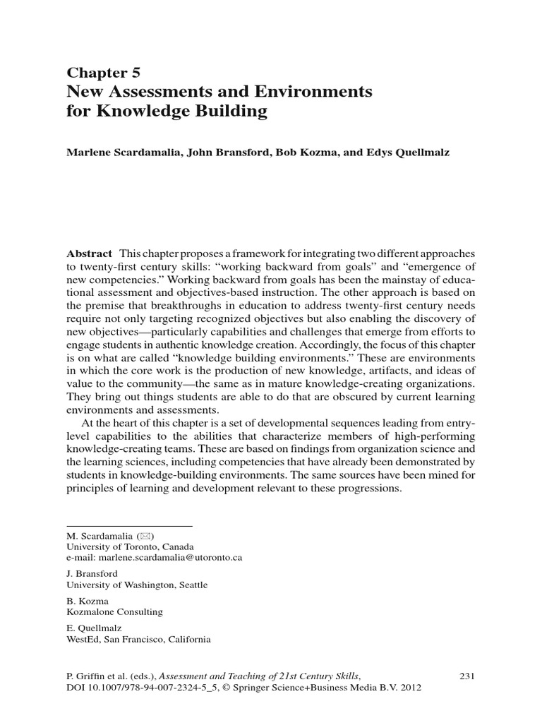 Scardamalia, M., Et Al. (2012) - New Assessments and Environments For Knowledge Building (ATC21s ...
