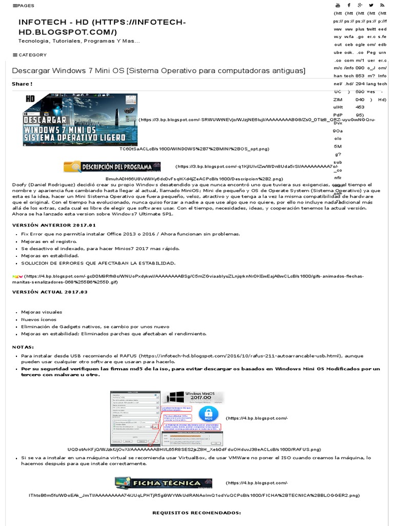 Descargar Windows 7 Mini OS (Sistema Operativo para Computadoras ...