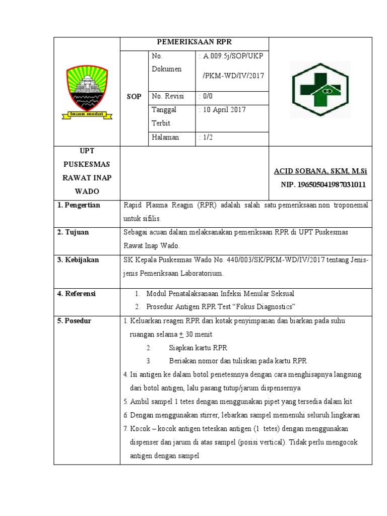 Pemeriksaan RPR Lab | PDF | Sains & Matematika