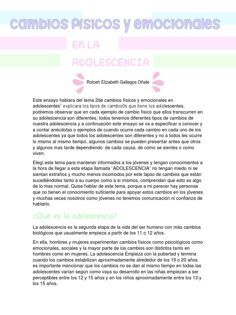 Cambios en la Adolescencia: Físicos y Emocionales | PDF | Adolescencia | La sexualidad humana