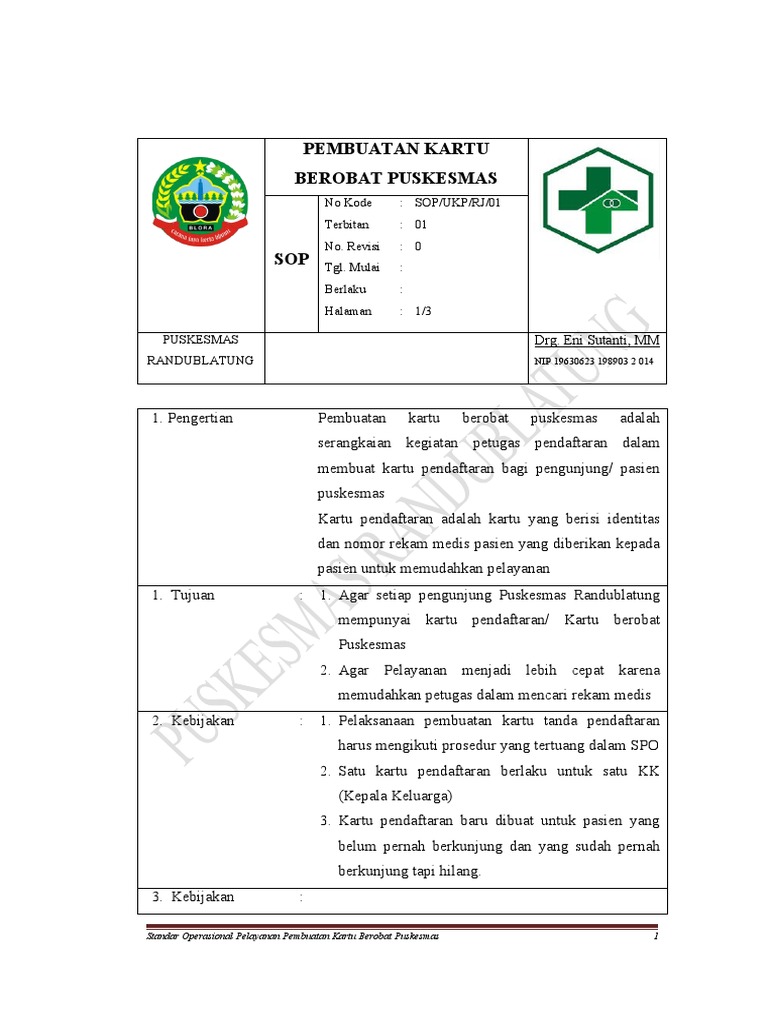 Prosedur Pembuatan Kartu Berobat Puskesmas | PDF