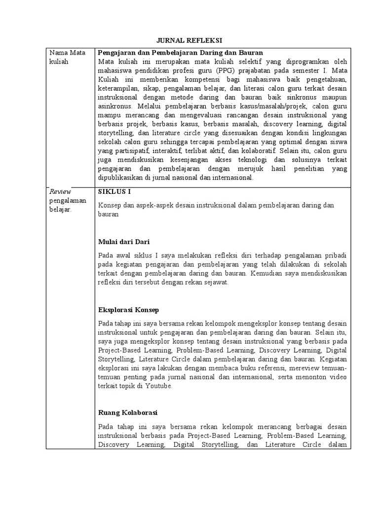 Jurnal Refleksi Pengajaran Dan Pembelajaran Daring Dan Bauran | PDF