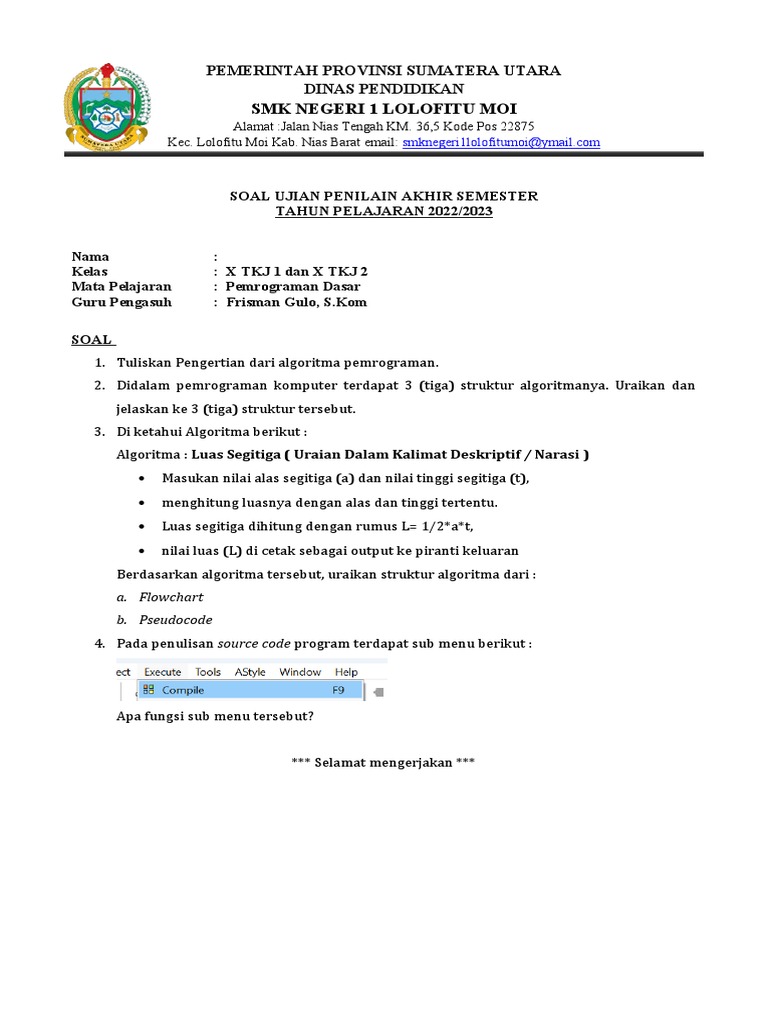 Soal Pemrograman Dasar | PDF | Metode & Bahan Ajar