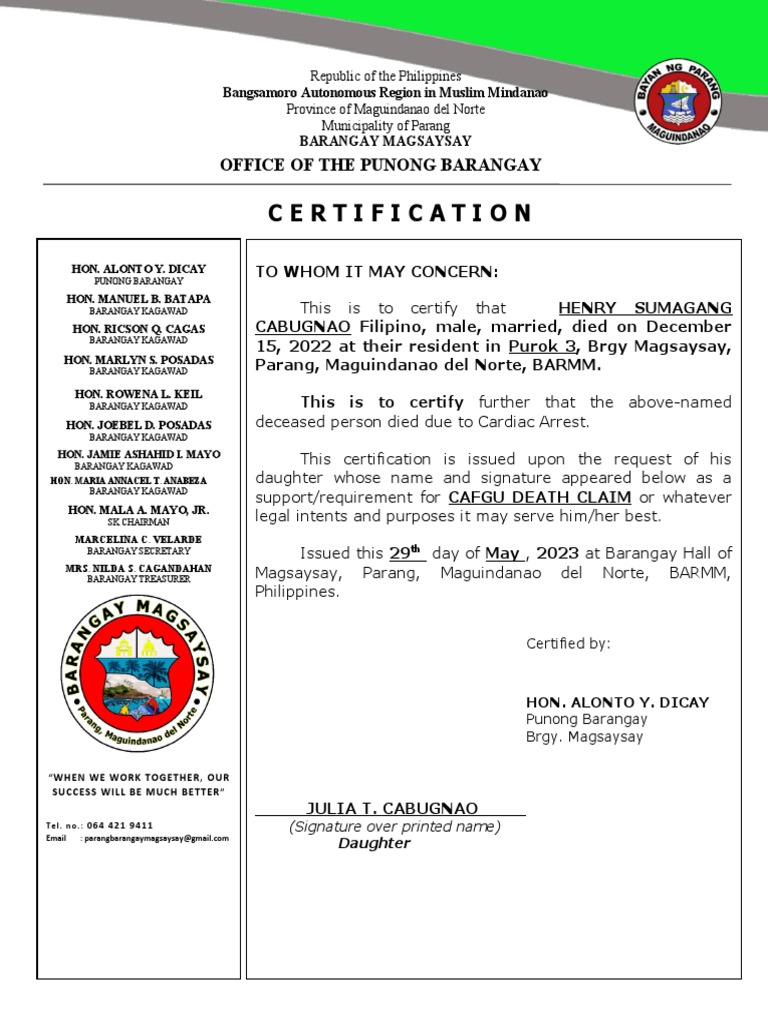 Certification of Death | PDF