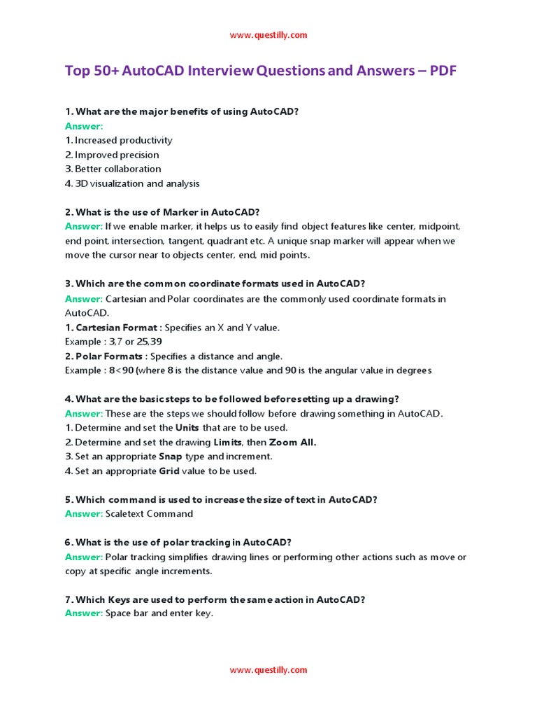 Top 50 AutoCAD Interview Questions and Answers PDF | PDF | Software ...