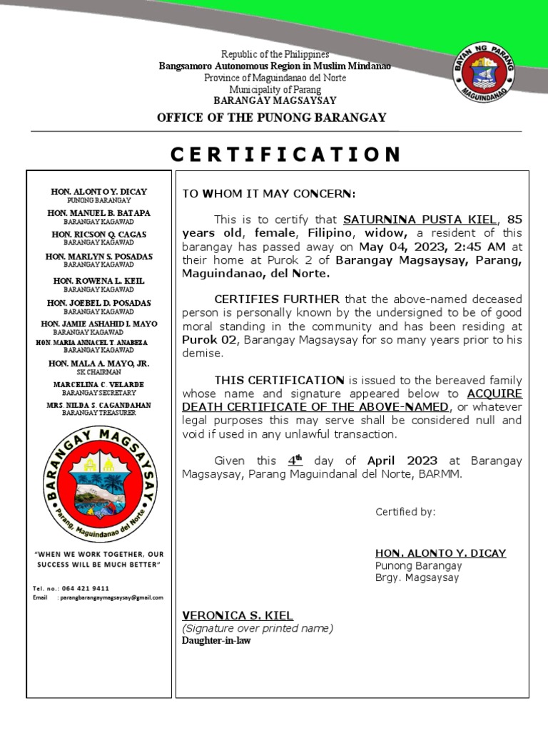 Certifying A Deceased Person | PDF | Philippines