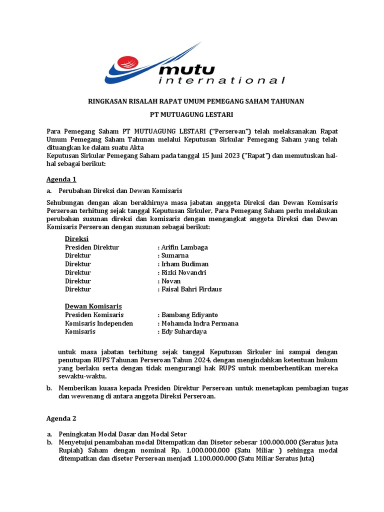 PKR - SIRKULAR PT MUTUAGUNG | PDF