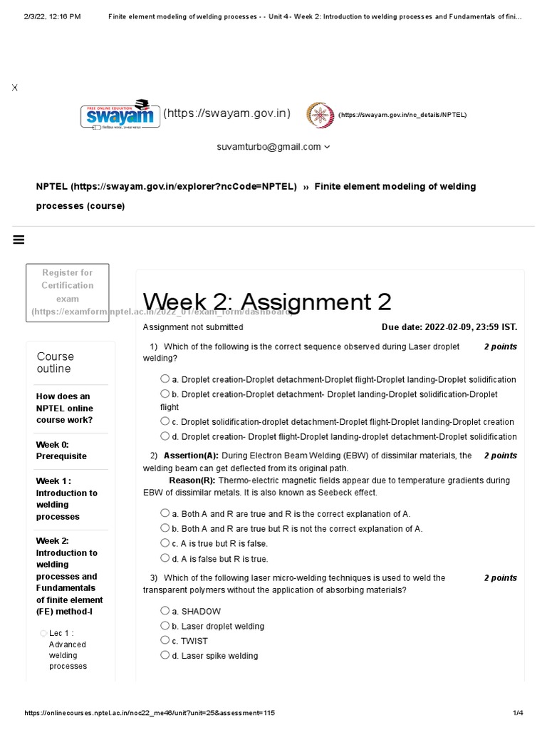 Week 2: Assignment 2: (Https://swayam - Gov.in) | PDF | Finite Element Method | Construction