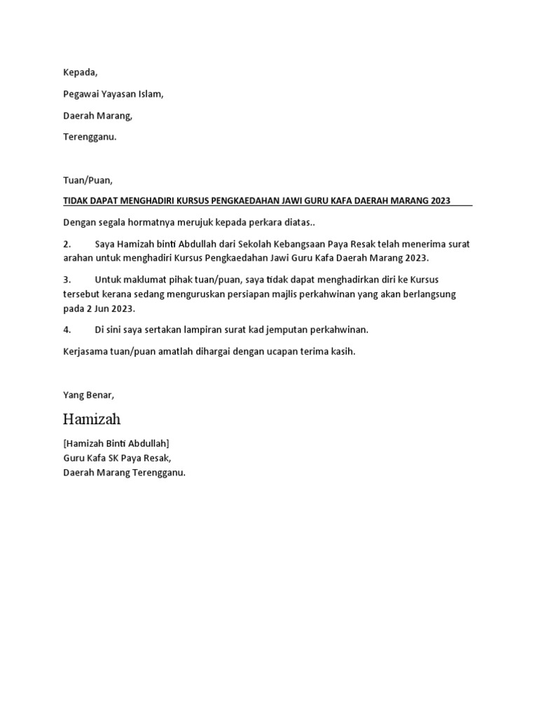 surat pengecualian kursus | PDF