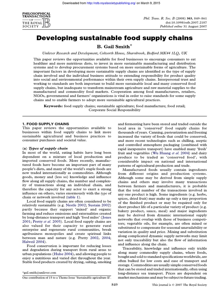 Developing Sustainable Food Supply Chains | PDF | Supply Chain ...