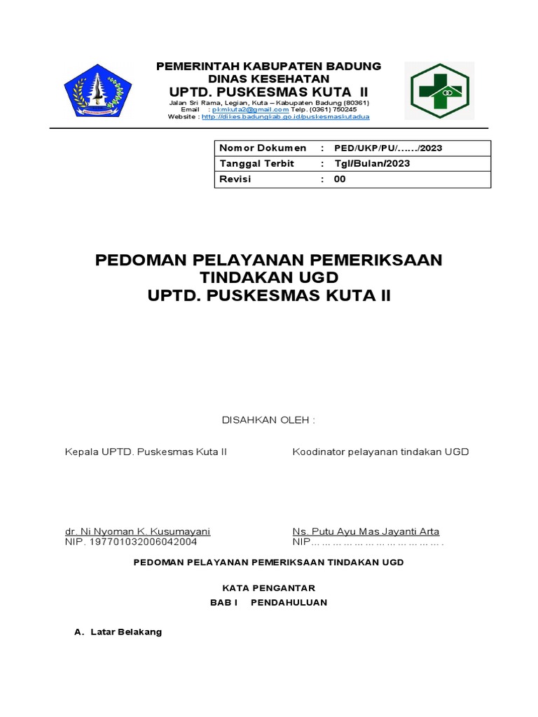 Pedoman Pelayanan Unit Kerja Ugd 2023 | PDF