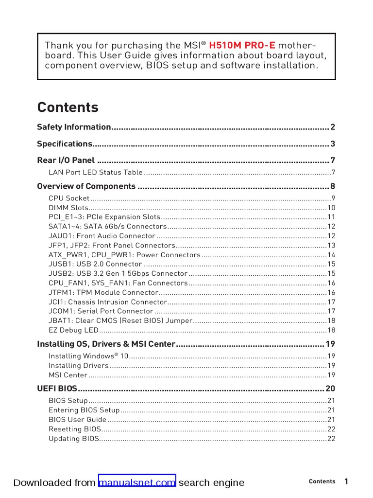 Msi h510m Pro e Users Guide | PDF