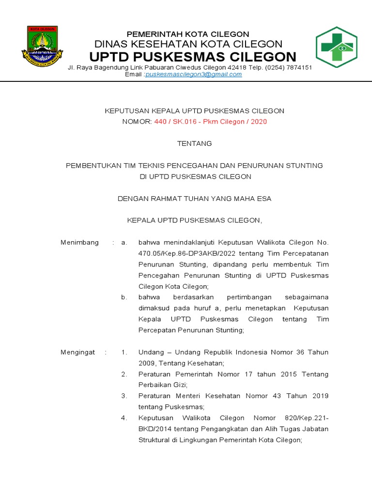 Pembentukan Tim Stunting Puskesmas Cilegon | PDF | Pengelolaan Keuangan ...