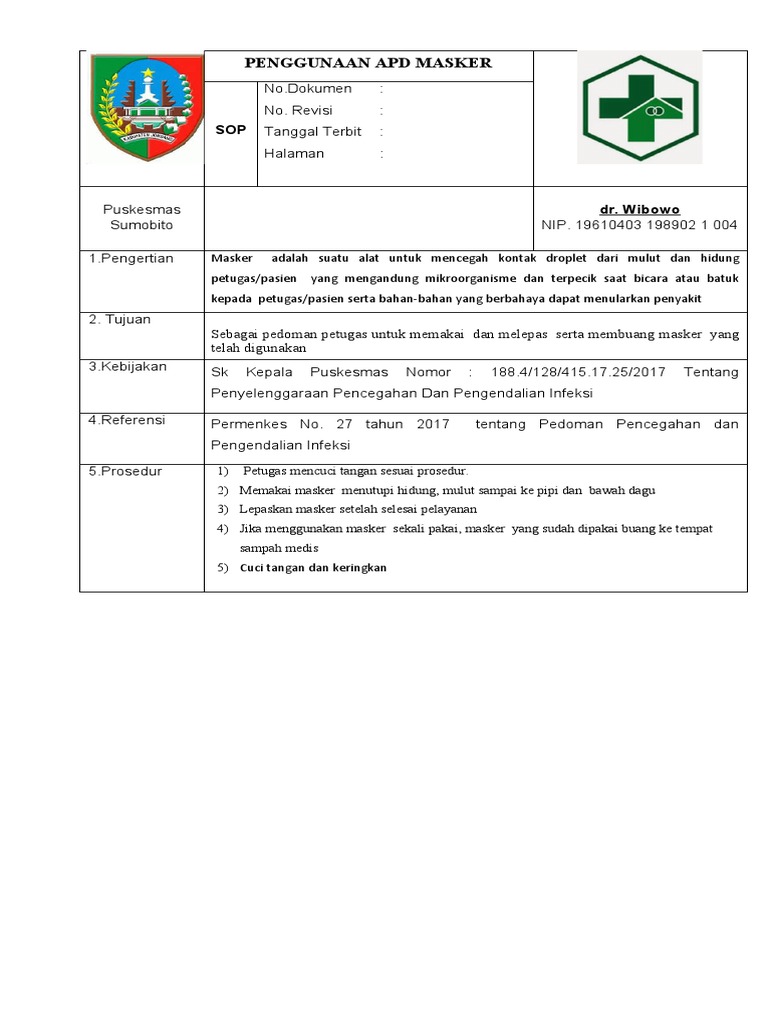 Sop Penggunaan Apd Masker New | PDF