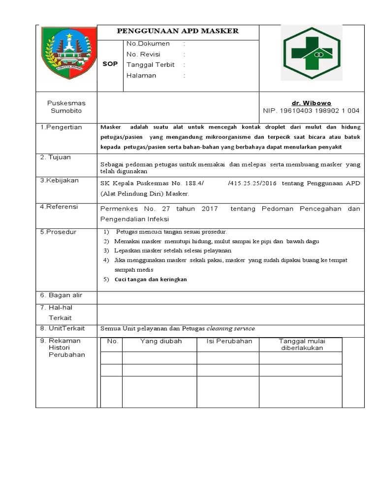 Sop Penggunaan Apd Masker | PDF