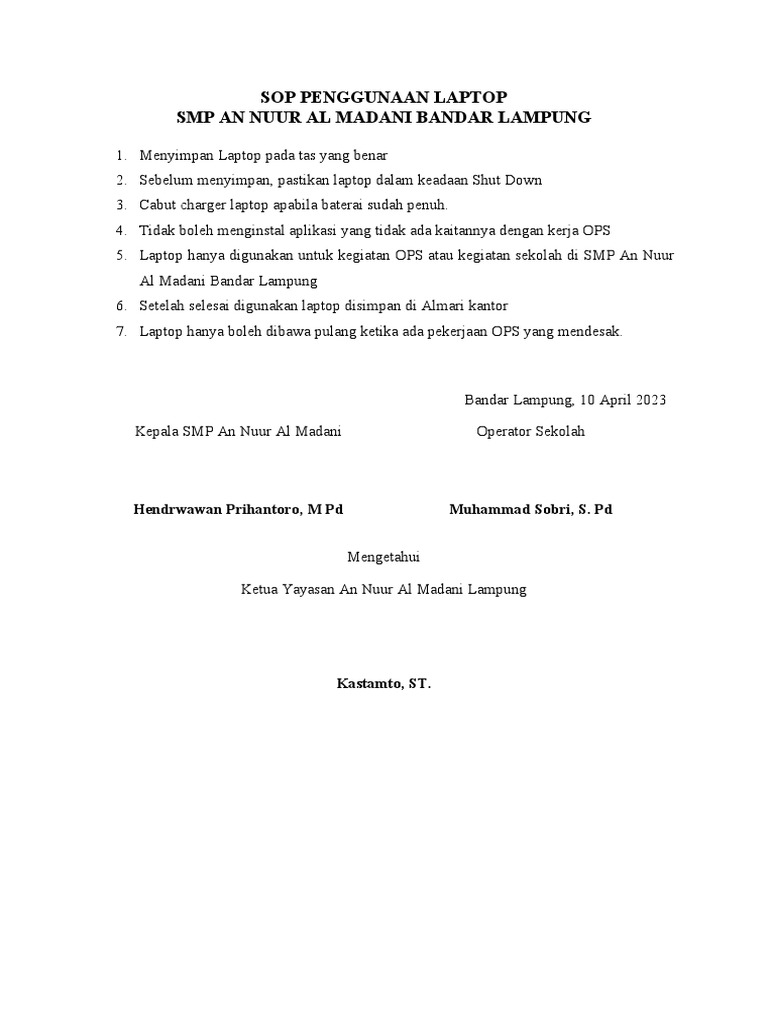 Sop Penggunaan Laptop | PDF
