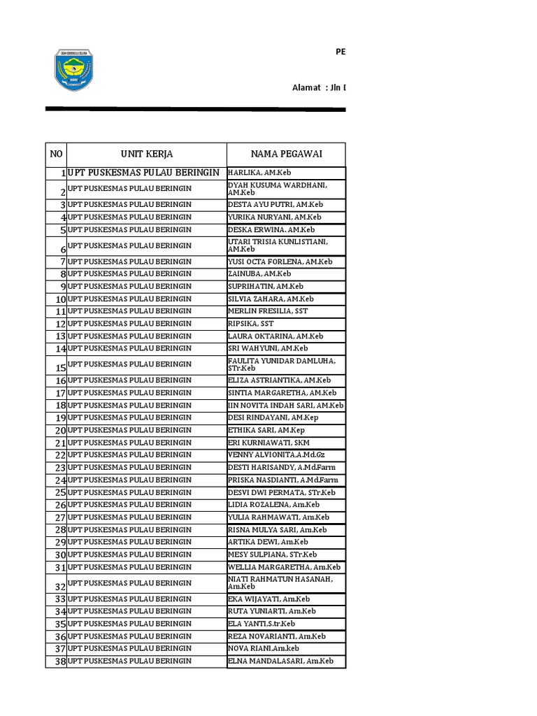 DATA NON ASN SESUAI ST TH 2023 UPT PUSKESMAS PULAU BERINGIN (AutoRecovered) | PDF