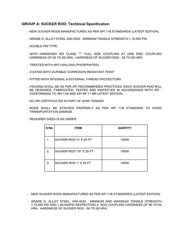 API Grade D Sucker Rod Specifications | PDF