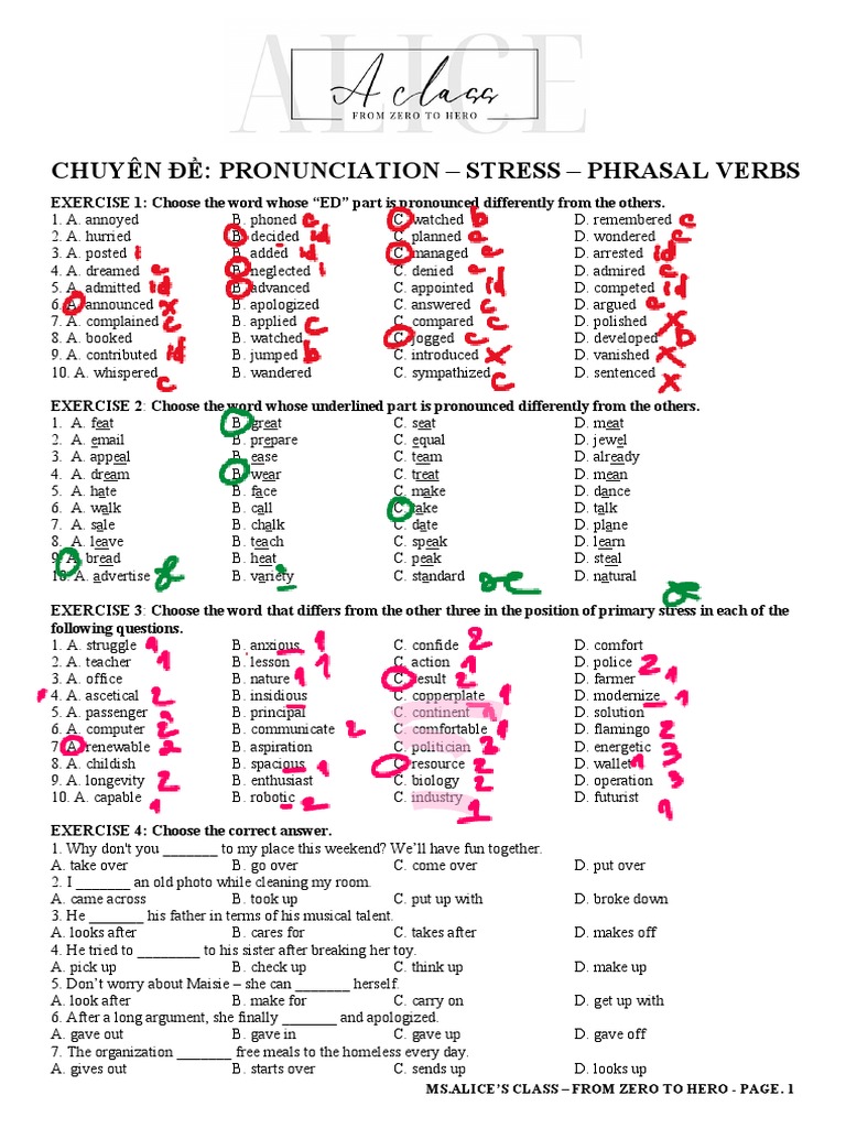 Pronunciation - Stress - Phrasal Verbs Exercise | PDF | Body Language | Stress (Linguistics)