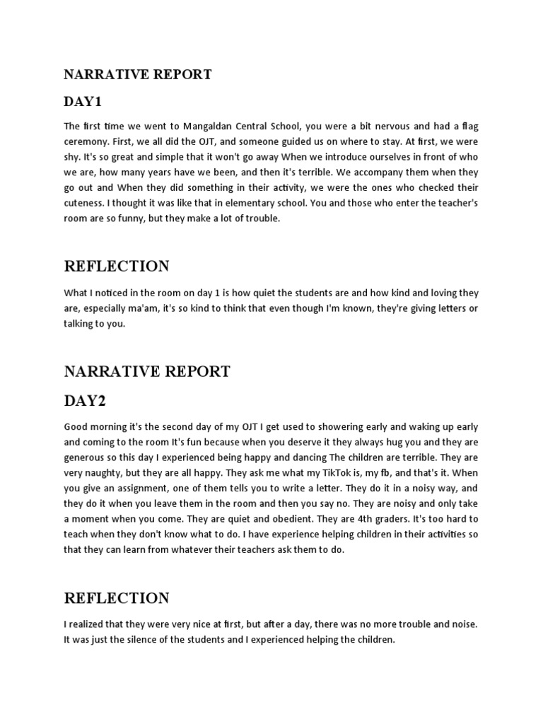 Reflection: Narrative Report Day1 | PDF