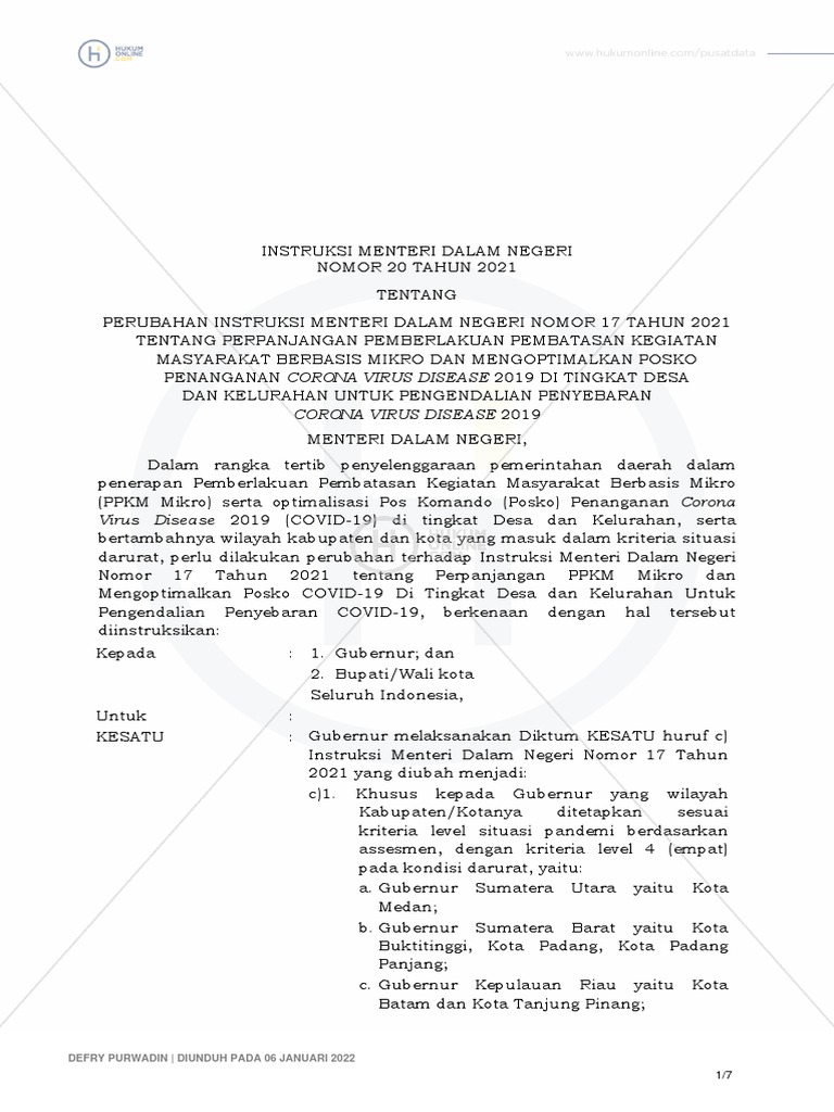 21 Instruksi Menteri Dalam Negeri Nomor 20 Tahun 2021 Pdf