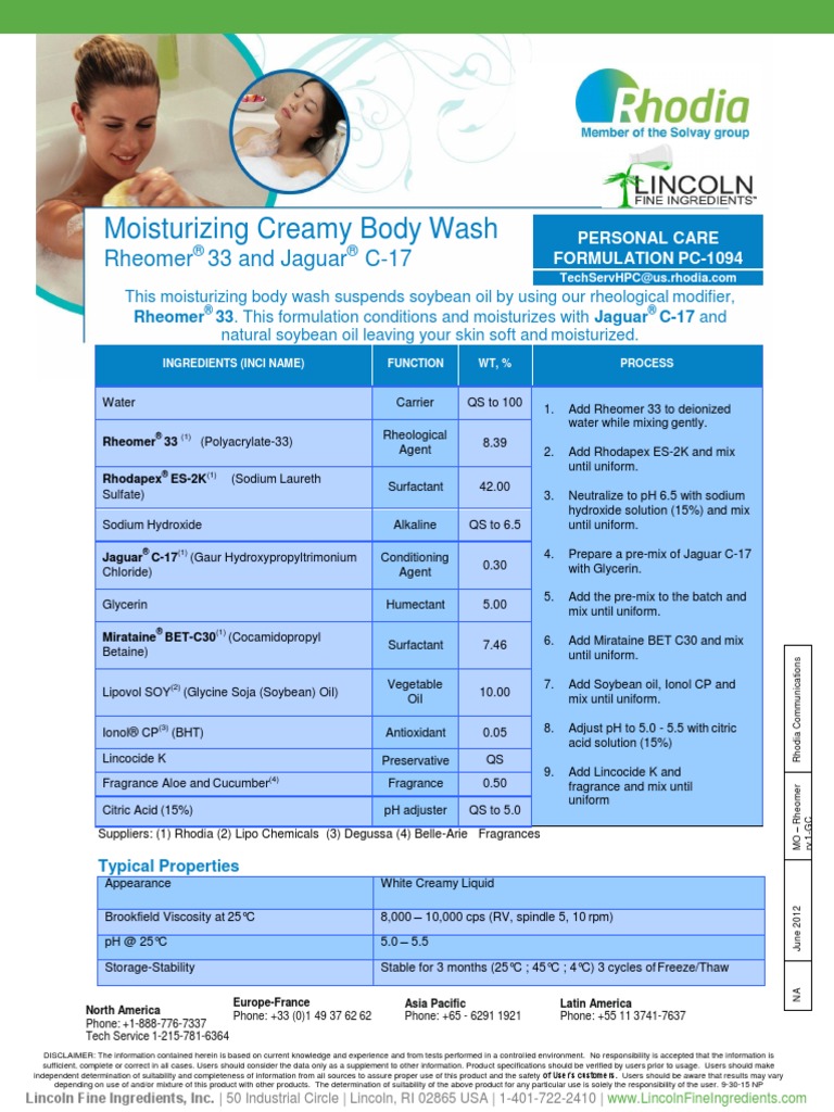 Moisturizing Creamy Body Wash - LFI | PDF | Surfactant | Soybean