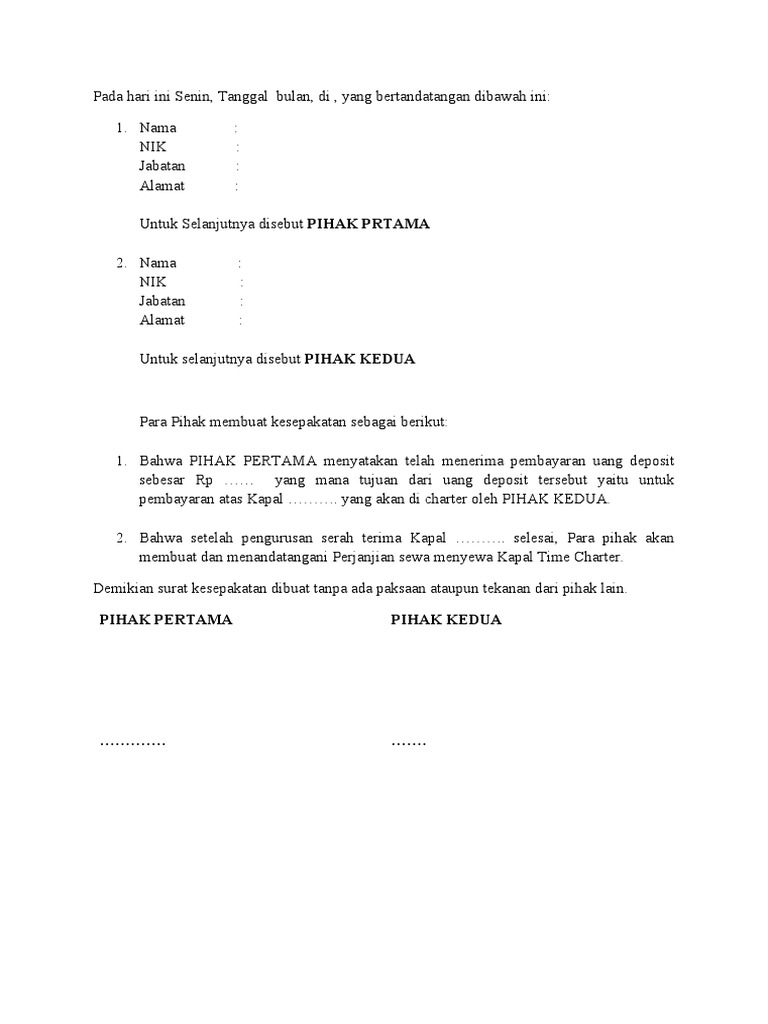 Contoh Surat Kesepakatan | PDF Contoh Surat Kesepakatan | PDF