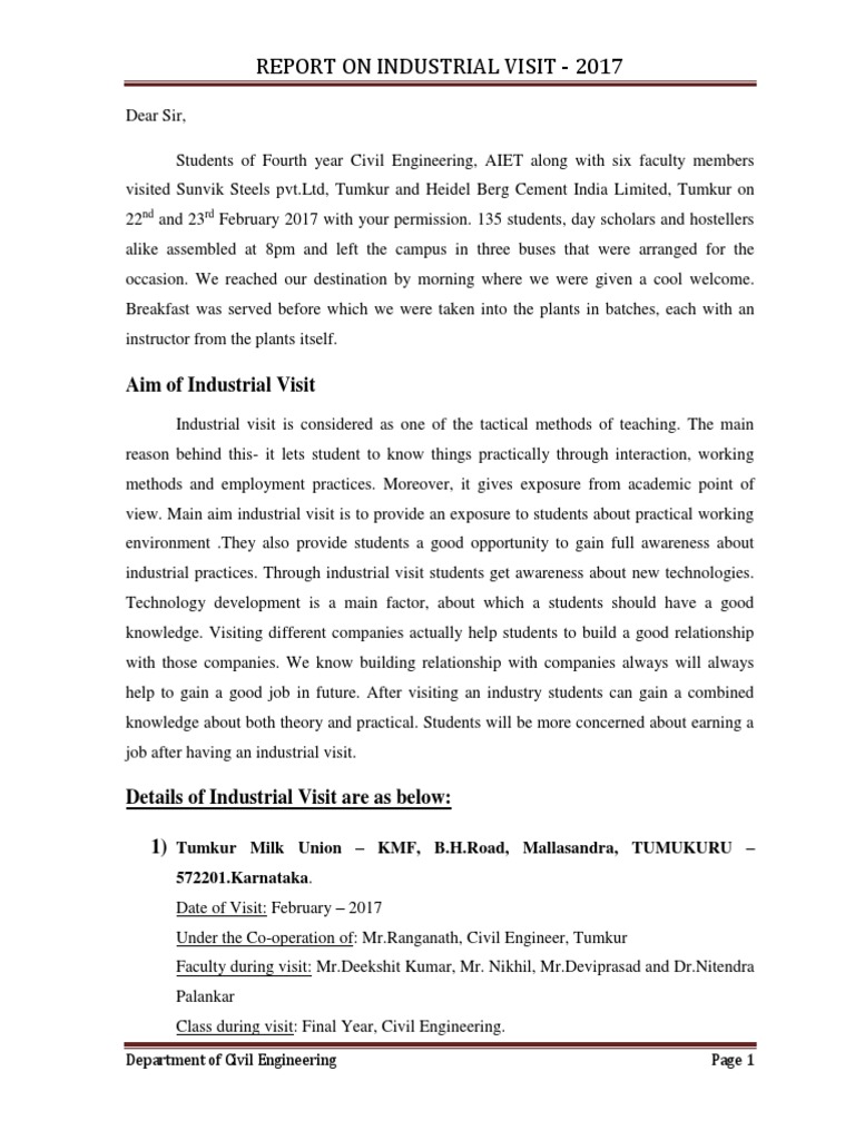 Civil Engineering Industrial Visit 2017 | PDF | Science & Mathematics ...