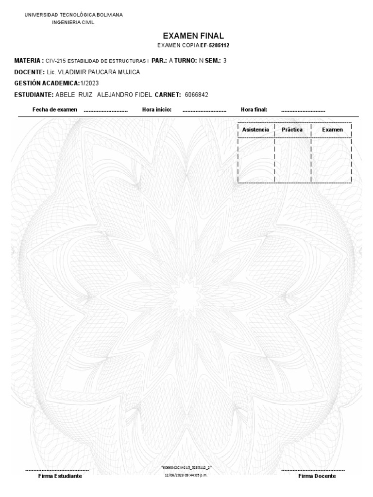 Examen Final Estabilidad Estructuras | PDF | Ingeniería | Ingeniero civil