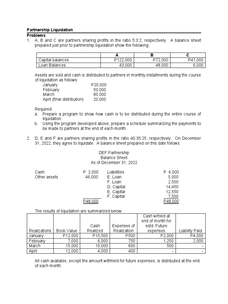 Partnership Liquidation | PDF | Balance Sheet | Book Value