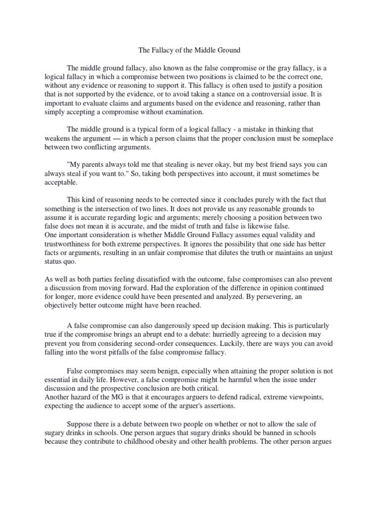 Avoiding the Middle Ground Fallacy | PDF | Fallacy | Argument