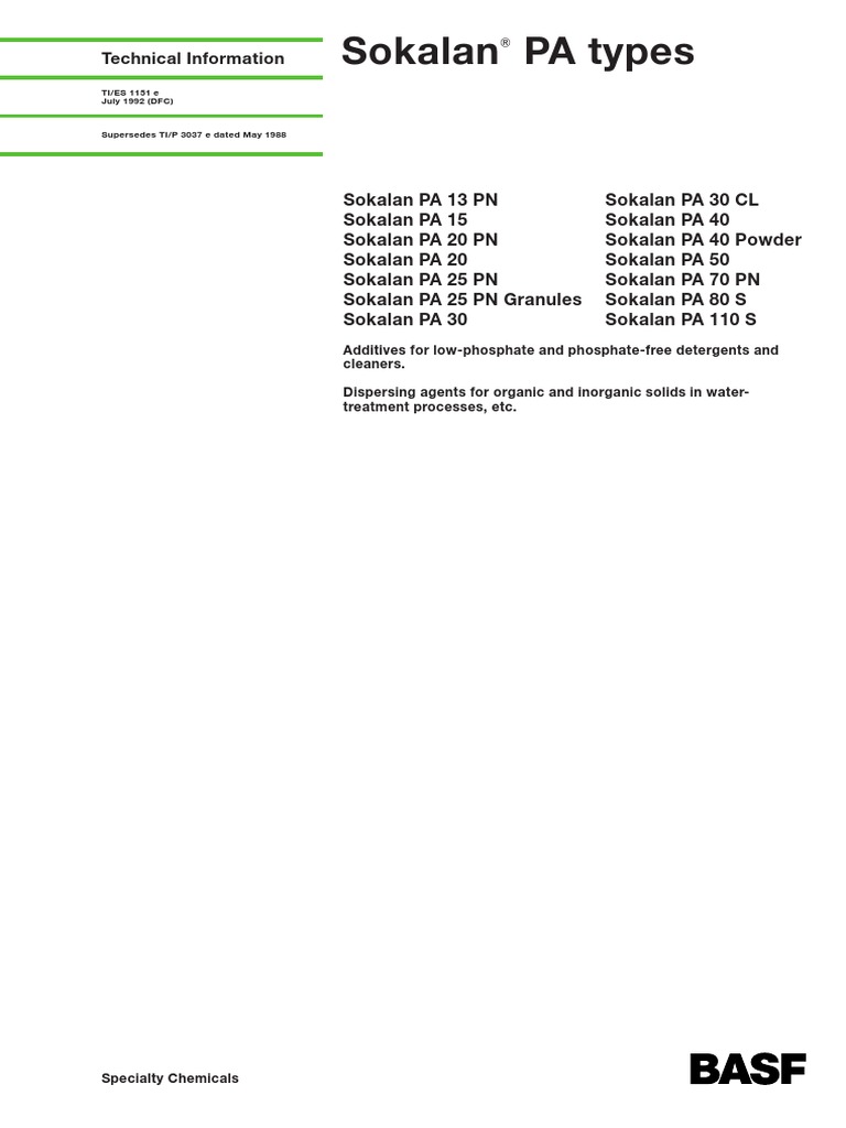 Sokalan PA Types | Download Free PDF | Calcium | Detergent