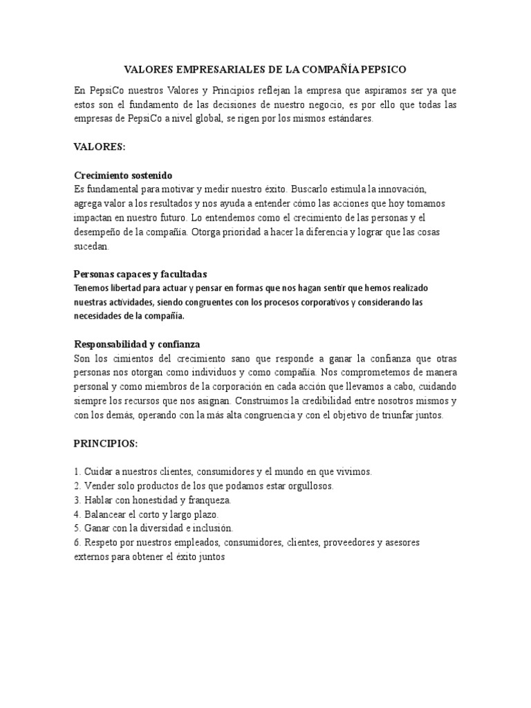 Valores y Principios de PepsiCo | PDF