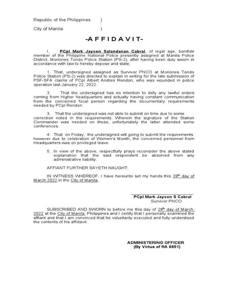 Explanation Affidavit Style 111 | PDF | Affidavit | Physical Examination