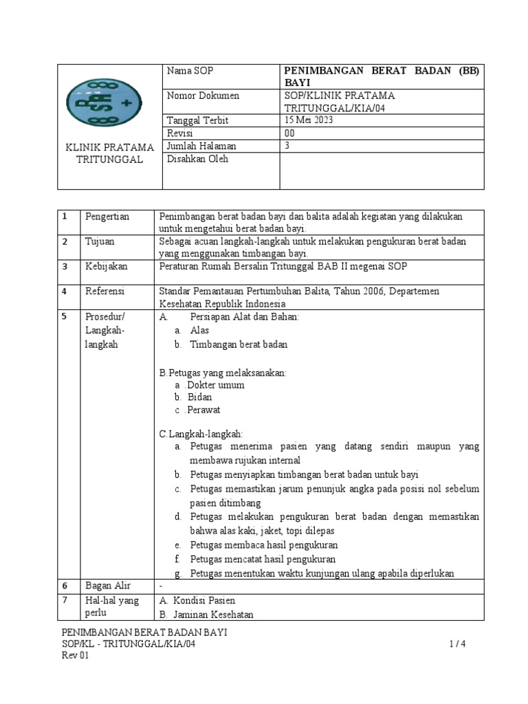 Kia-04. Sop Penimbangan Berat Badan Bayi | PDF