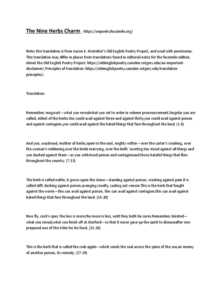 The Nine Herbs Charm | PDF