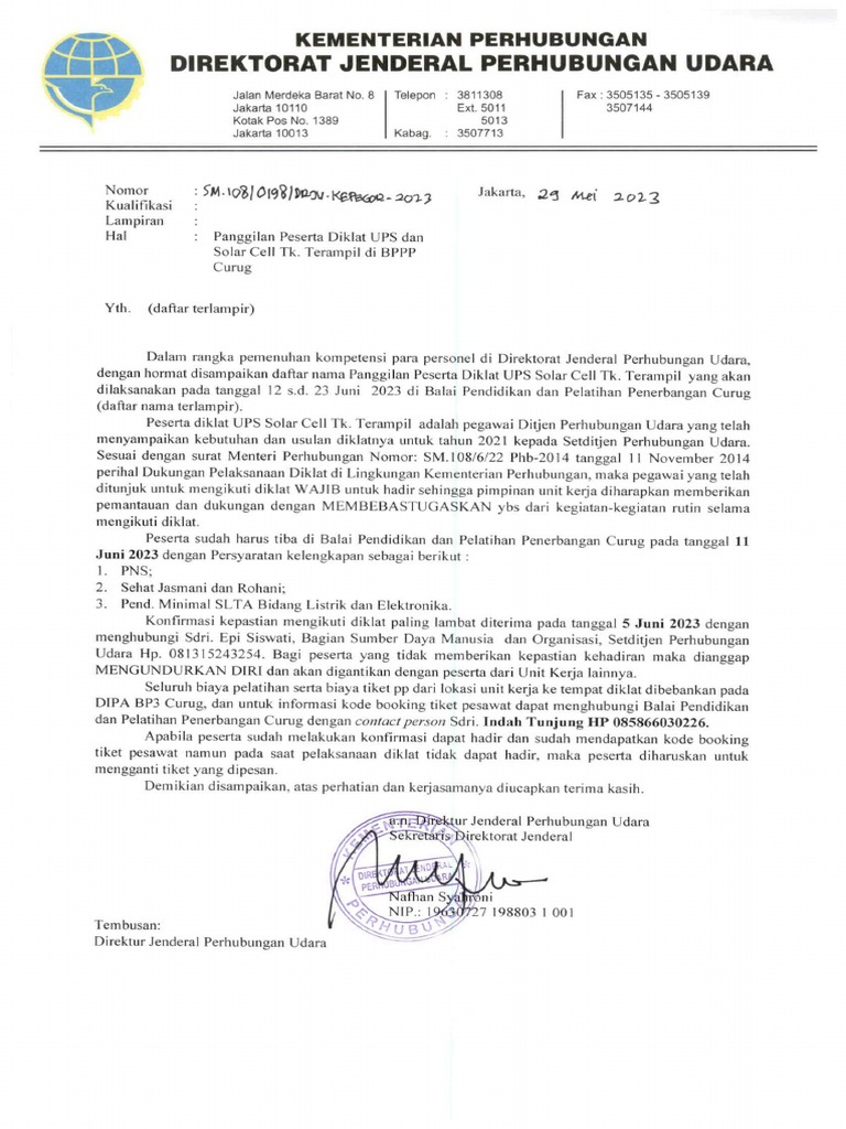 Panggilan Peserta Diklat UPS Dan Solar Cell TK Terampil Di BPPP Curug | PDF