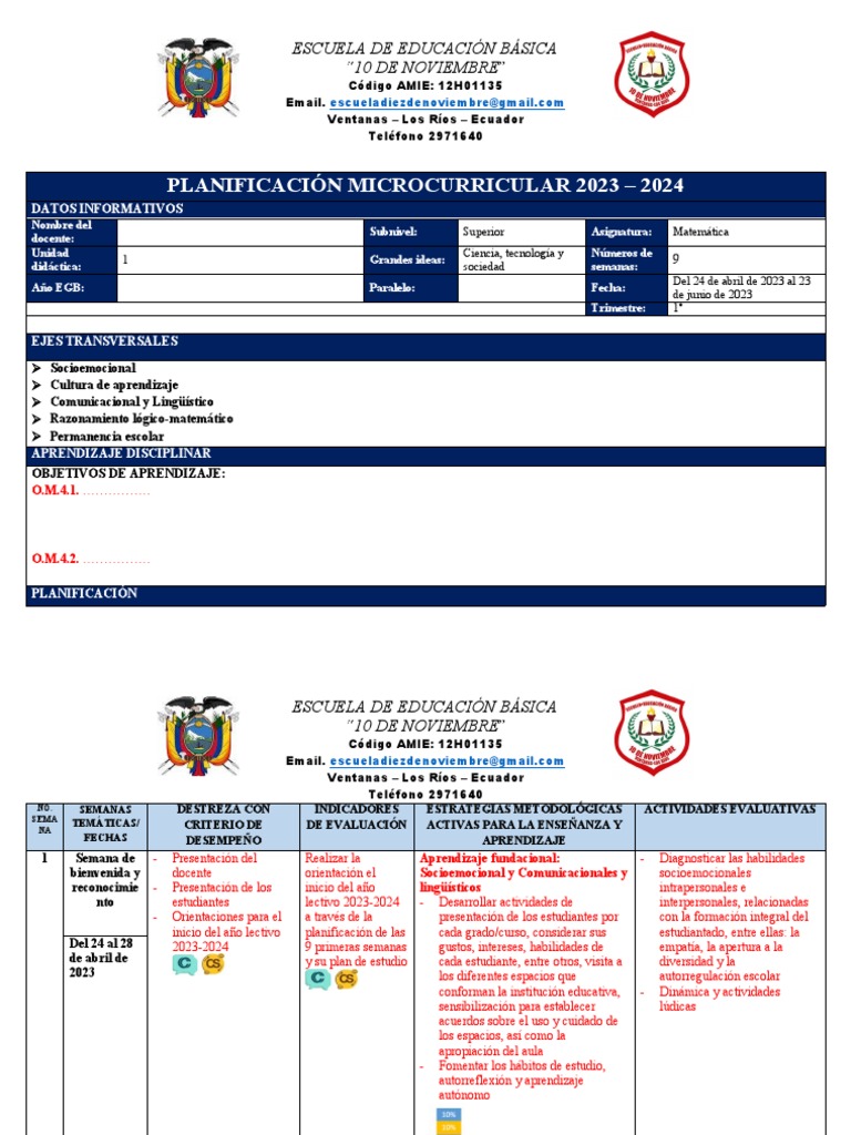 Formato de Planificacion Microcurricular 2023 | PDF Formato de Planificacion Microcurricular 2023 | PDF