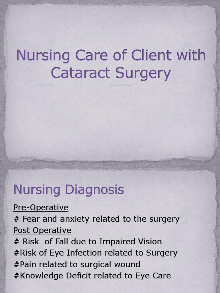 Nursing Care of Client With Cataract Surgery | Surgery | Infection