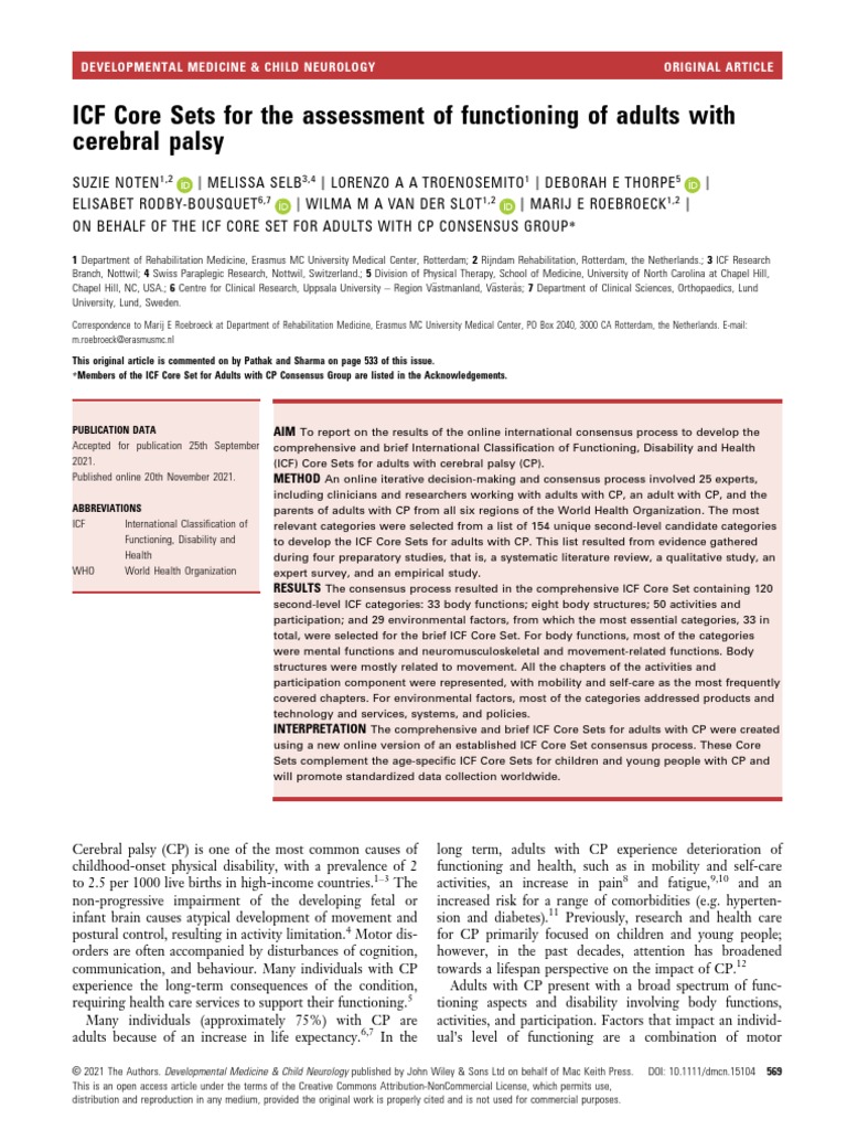 ICF Core Sets for Adults with CP | PDF | Cerebral Palsy | Disability