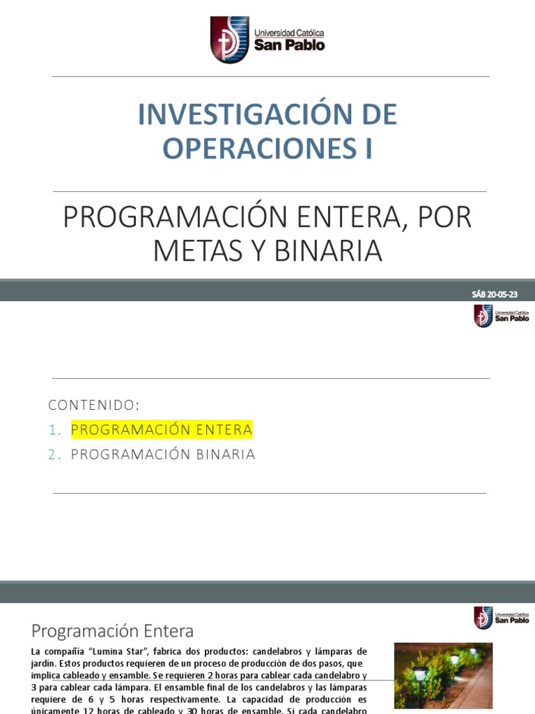 Programación Entera y Binaria 2023 I | PDF | Métodos y materiales de ...