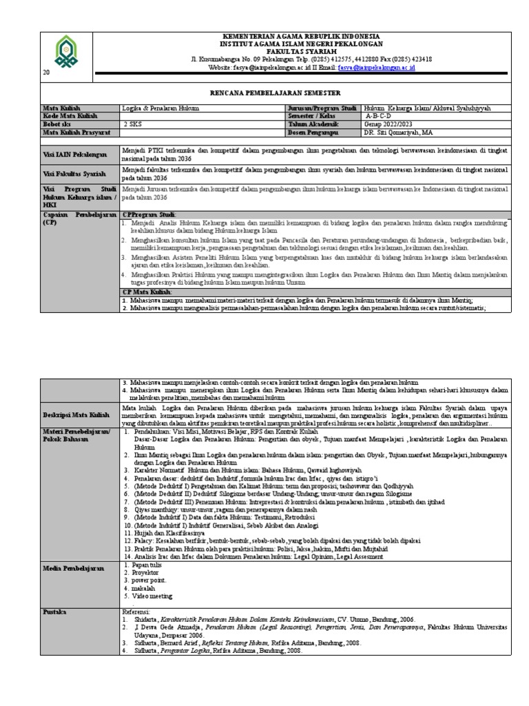 1-RPS Logika Penalaran Hukum - HKI A, B, C Dan D | PDF