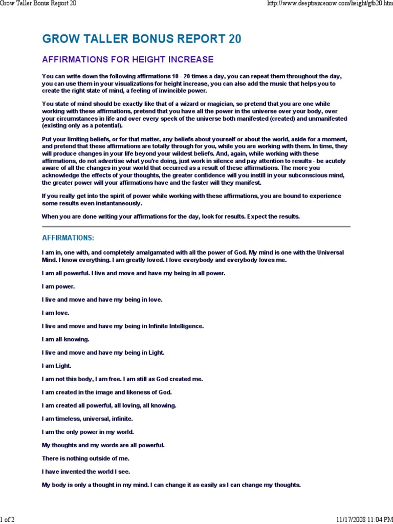 Grow Taller Bonus Report 20 | PDF | Thought | Psychology
