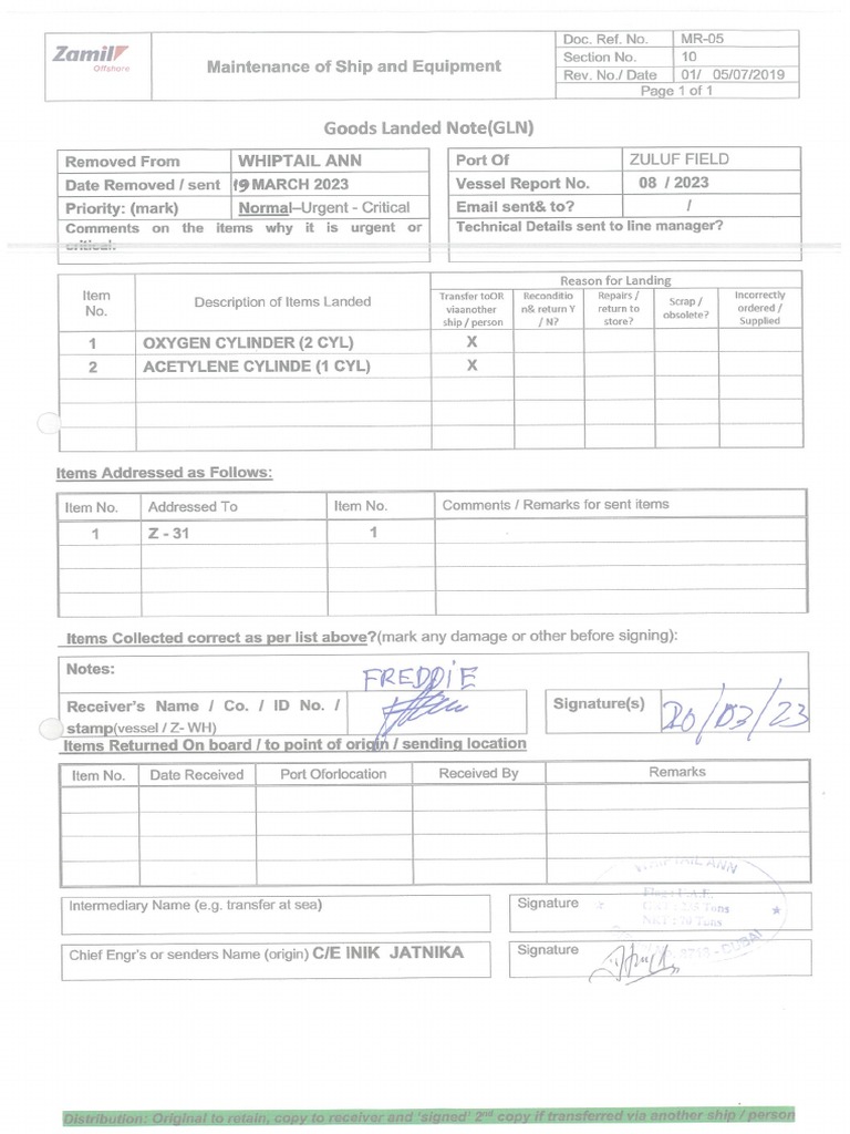 Good Landing Note For Whiptil Ann Items Offloade | PDF