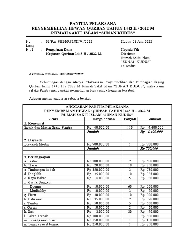 PENGAJUAN ANGGARAN QURBAN 2022 - Acc | PDF