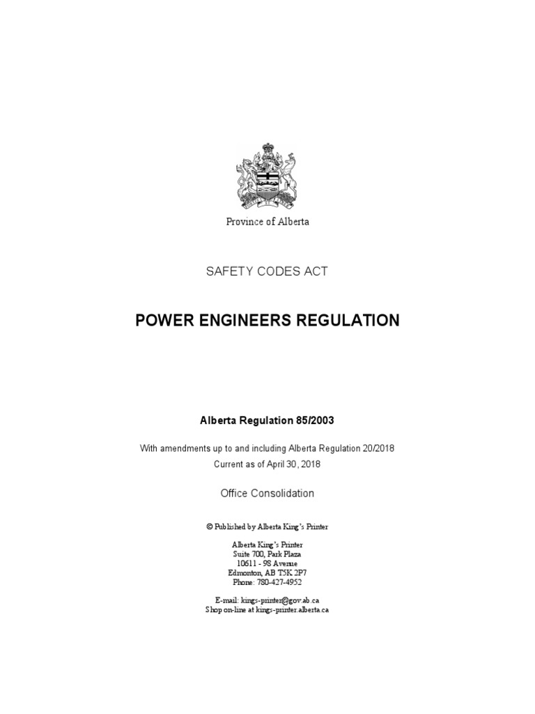 2003_085 POWER ENGINEERS REGULATION | PDF | Boiler | Steam