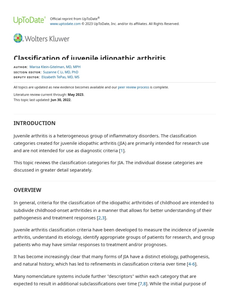 Classification of juvenile idiopathic arthritis - UpToDate | PDF