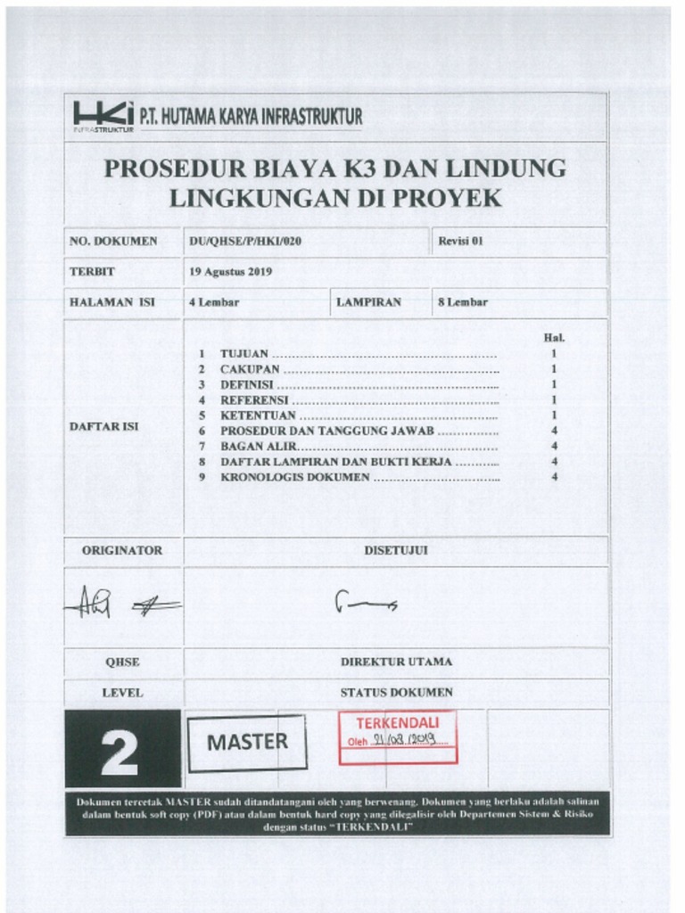 DU-QHSE-P-HKI-020 BIAYA K3 DAN LINDUNG LINGKUNGAN DI PROYEK-halaman-dihapus | PDF